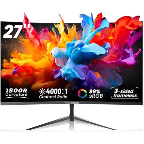 Monitor curvo 1800R de 27 pulgadas, 1080p, pantalla sin bordes ...